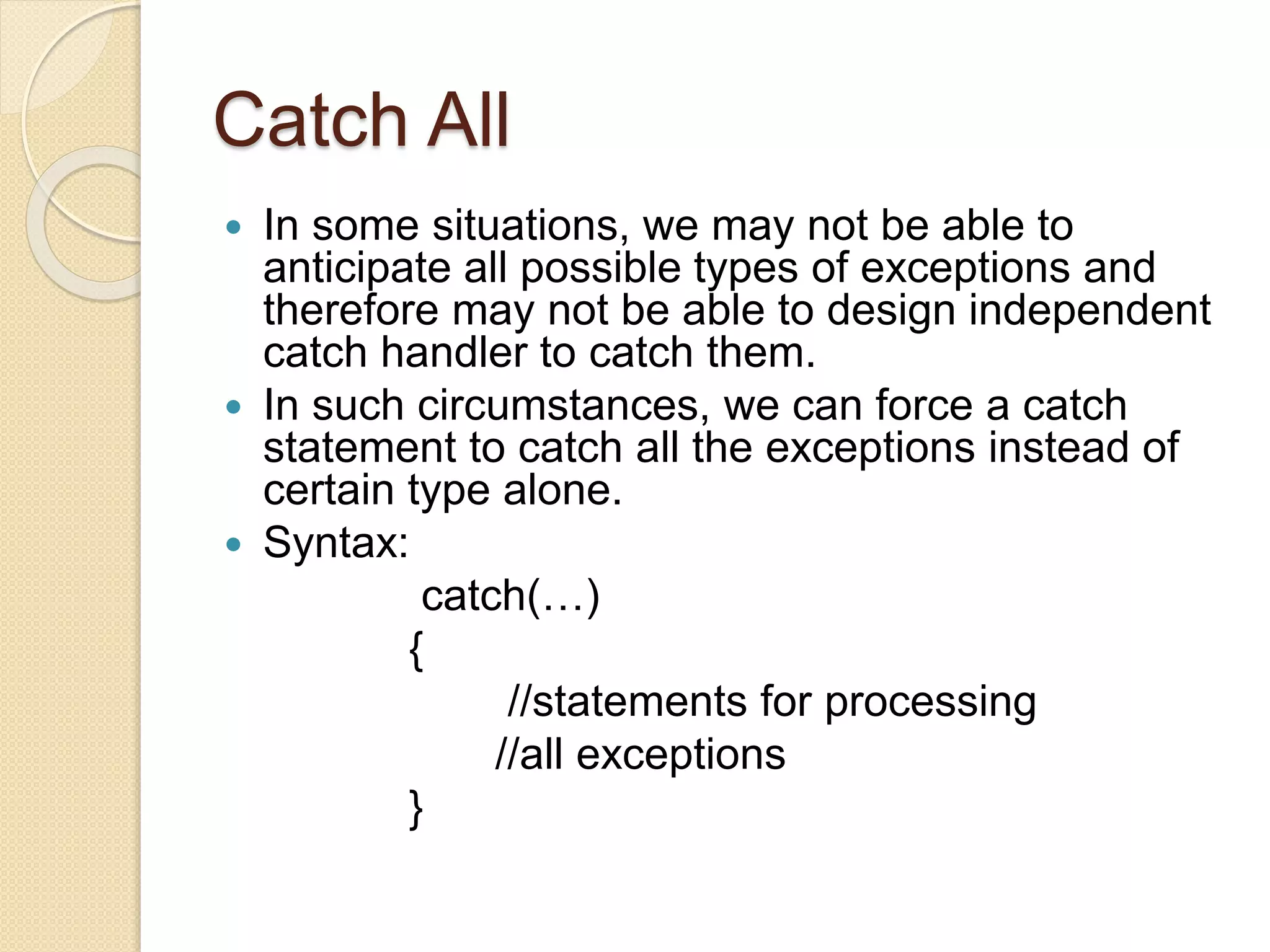 Exception Handling in object oriented programming using C++ | PPTX