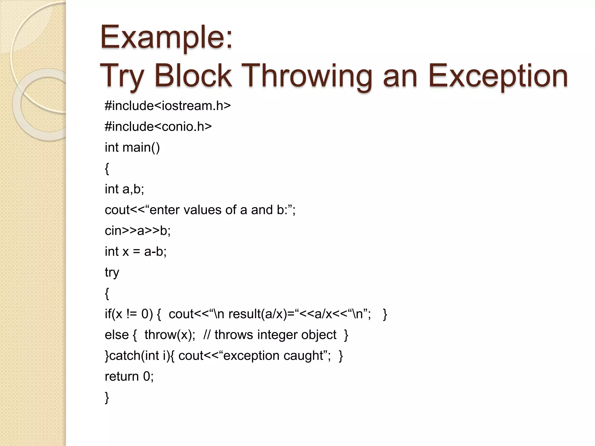 Exception Handling in object oriented programming using C++ | PPTX