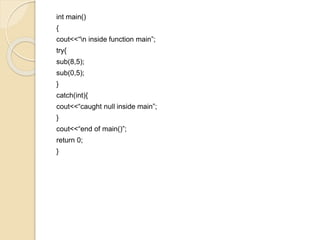 Exception Handling in object oriented programming using C++ | PPTX
