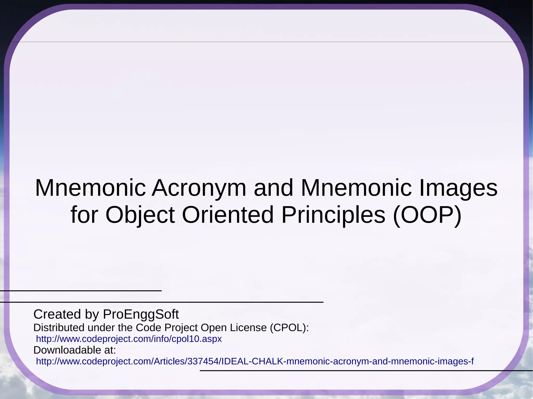 Mnemonic Acronym and Mnemonic Images for Object Oriented Principles ...