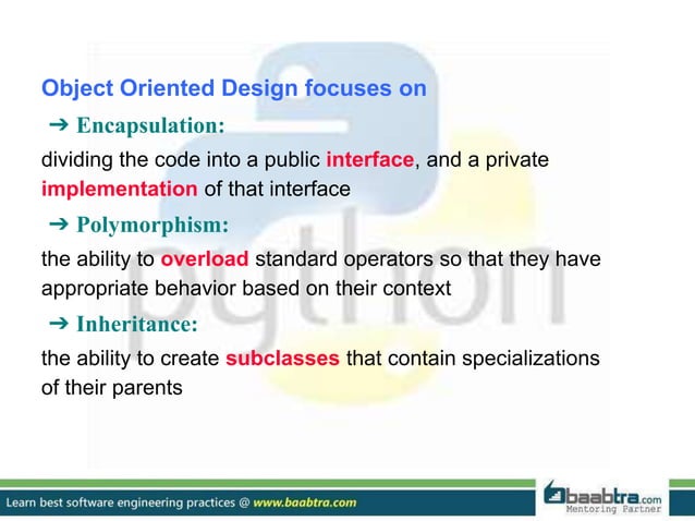 Oop concepts in python | PPTX | Programming Languages | Computing