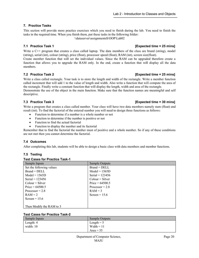 Object Oriented Programming Lab Manual Pdf