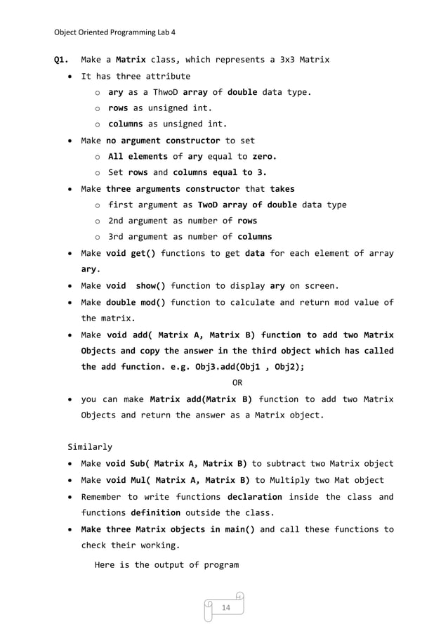 Object Oriented Programming Oop Lab Manualdocx Programming Languages