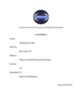 Oop lab report | DOCX | Programming Languages | Computing