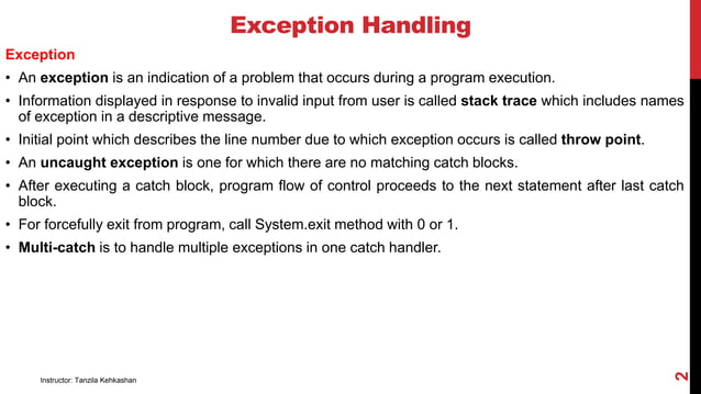 Oop Lecture 14 Exceptionhandlingpptx Programming Languages Computing