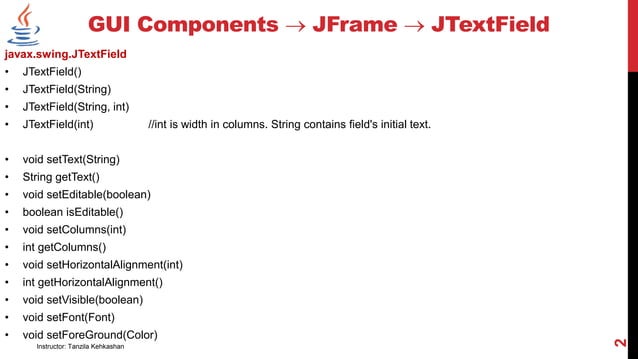 OOP Lecture 7-JTextField,JTextArea,JPassword,JButton.pptx