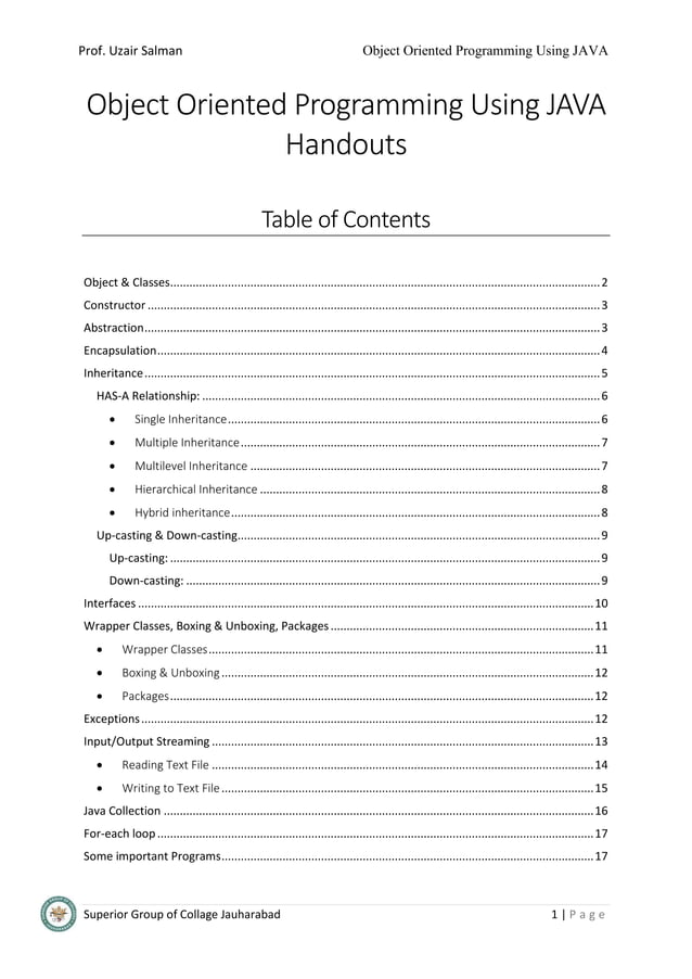 Object Oriented Programming Using Java Notes Pdf