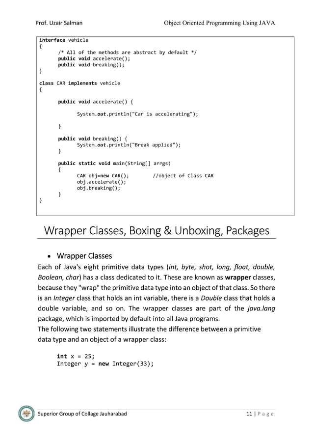 Object Oriented Programming Using Java Notes Pdf