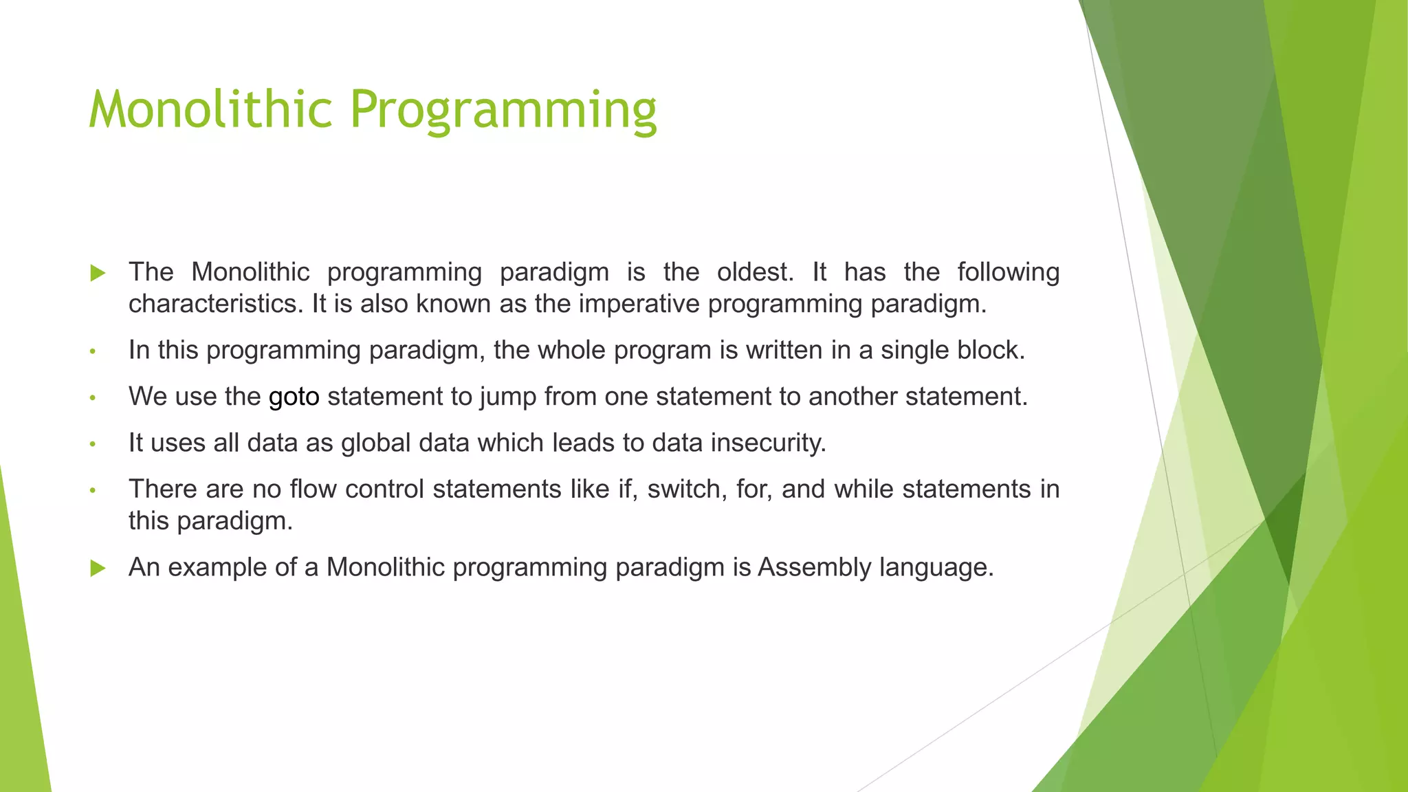 Monolithic And Procedural Programming Pptx Programming Languages Computing