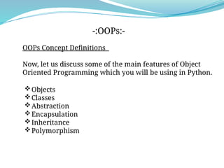 OOPS 46 slide Python concepts .pptx | Programming Languages | Computing