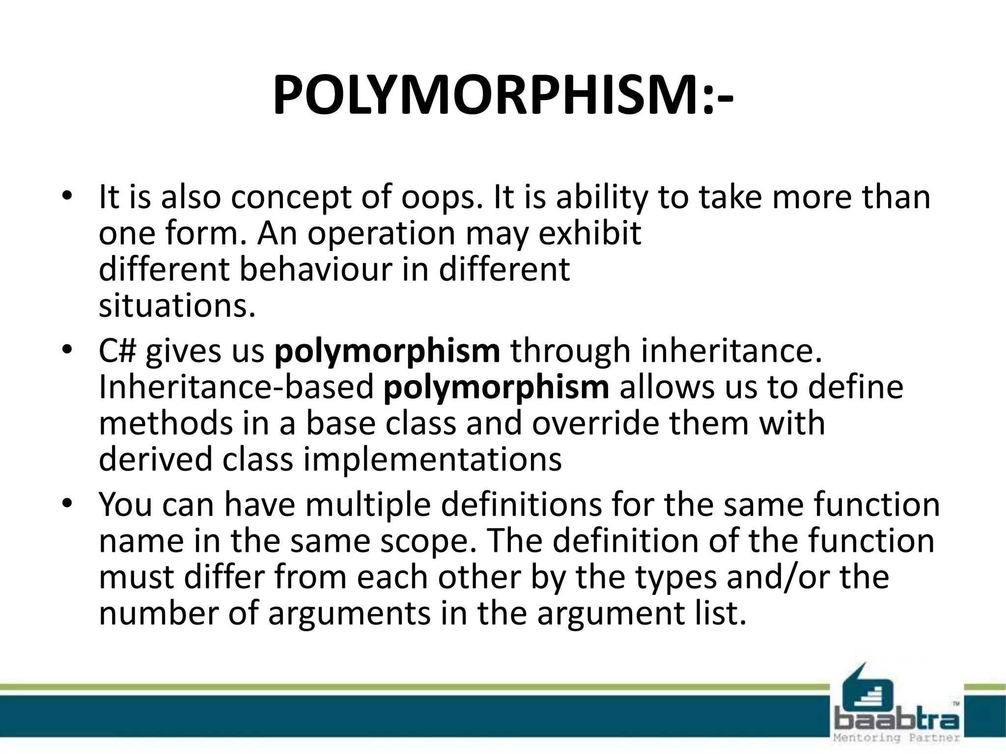 Oops concept on c# | PPTX