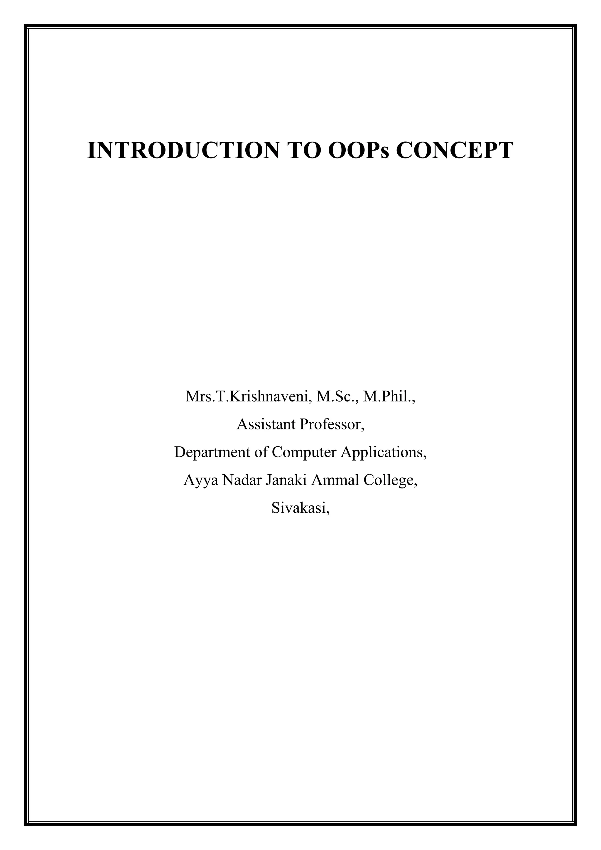 Introduction to OOPs Concept- Features, Basic concepts, Benefits and Applications | PDF