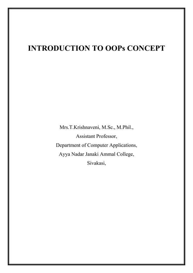 Introduction to OOPs Concept- Features, Basic concepts, Benefits and Applications | PDF