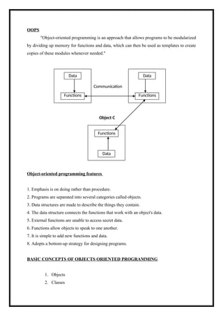 Introduction to OOPs Concept- Features, Basic concepts, Benefits and Applications | PDF
