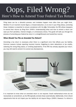 Oops, Filed Wrong? Here’s How to Amend Your Federal Tax Return | PDF