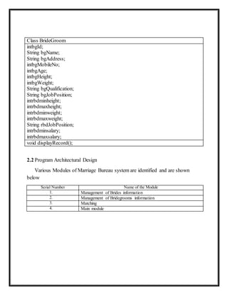 A JAVA project on Marriage bureau management system | DOCX