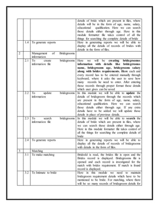 A JAVA project on Marriage bureau management system | DOCX