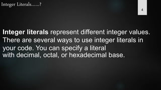 Literals, primitive datatypes, variables, expressions, identifiers | PPT
