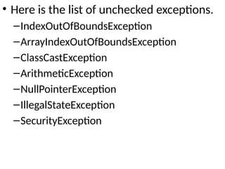 Exceptions-exception hierarchy-throwing and catching | PPTX