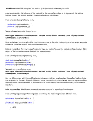 Diving in OOP (Day 1) : Polymorphism and Inheritance (Early Binding/Compile Time Polymorphism) | PDF