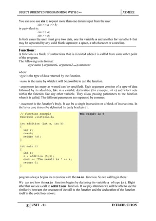 Oop with c++ notes unit 01 introduction | PDF