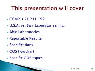 Handling of Out of Specification Results | PPTX | Pharmaceutical ...