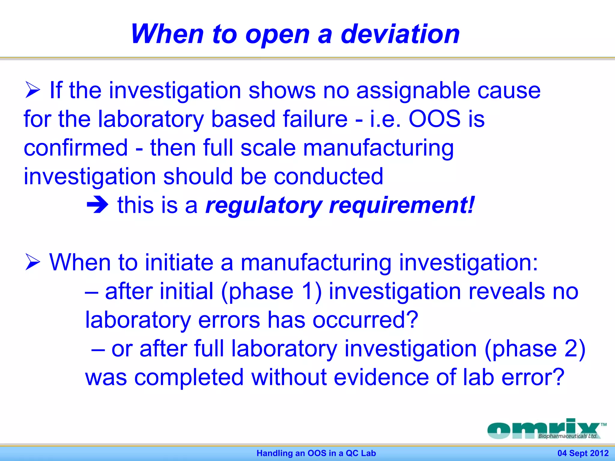 Handling an OOS in a QC Lab | PDF