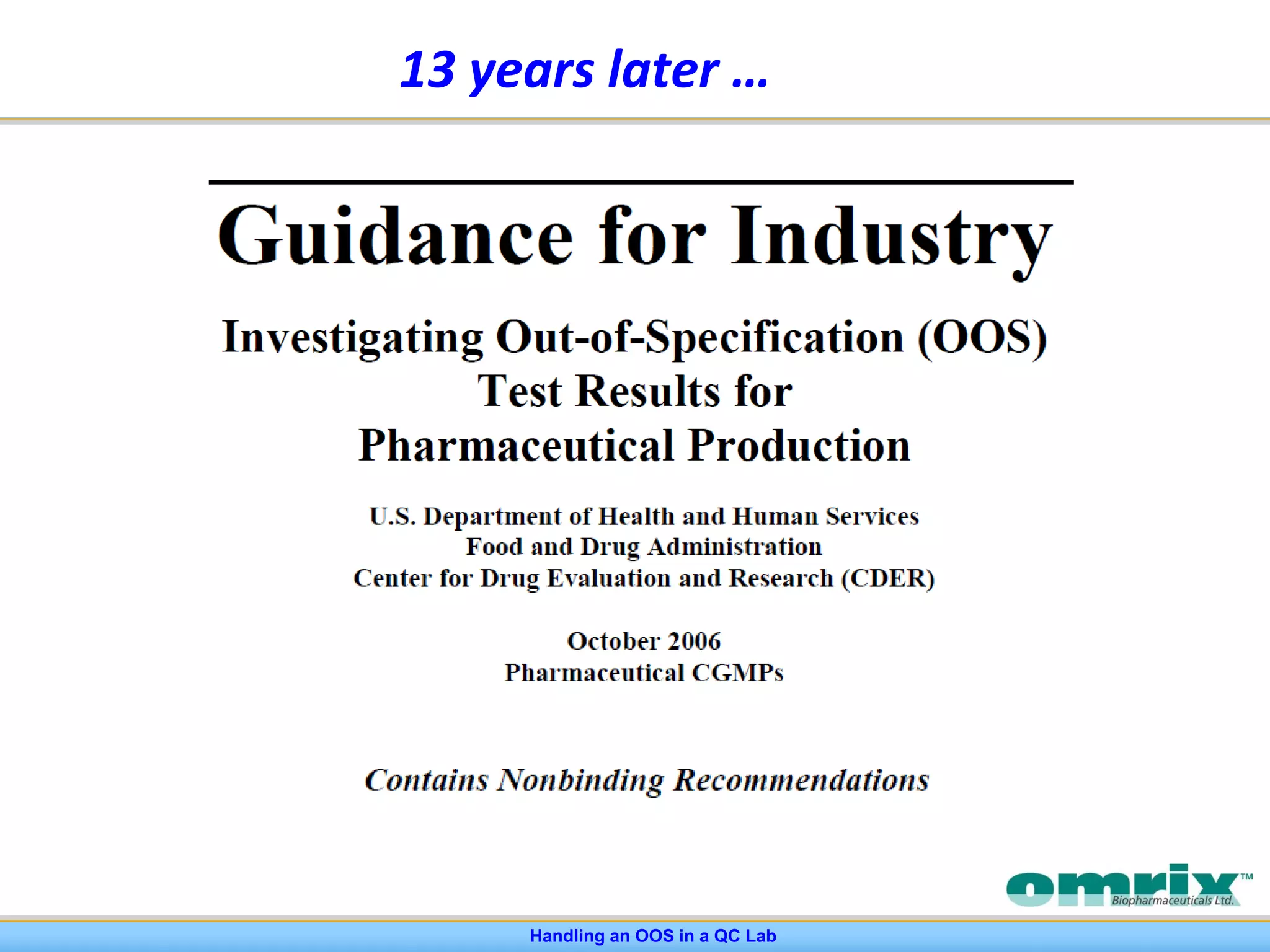 Handling an OOS in a QC Lab | PDF