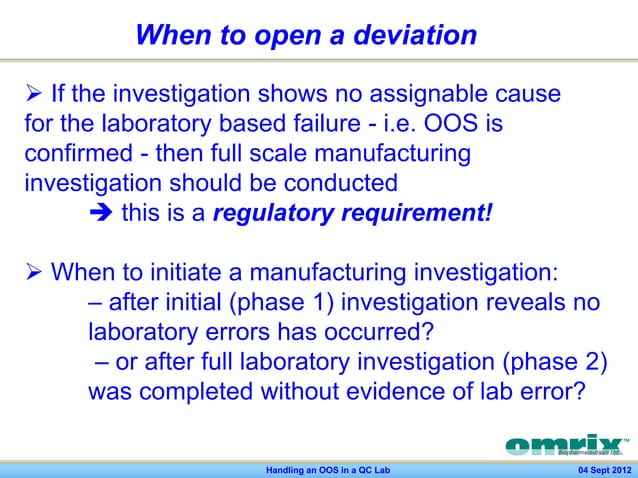 Handling an OOS in a QC Lab | PDF