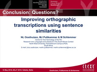 Improving orthographic transcriptions using sentence similarities | PDF | Digital Audio ...