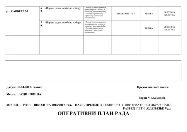 Op.plan za 5 razred 2016 17 | PPT
