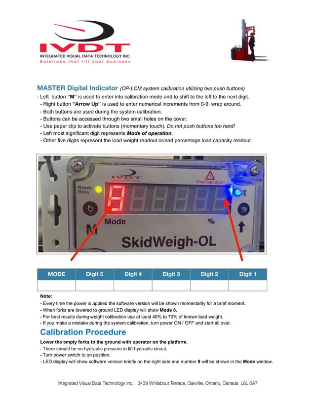 Order Picker Truck Load Capacity Monitor, SkidWeigh | PDF