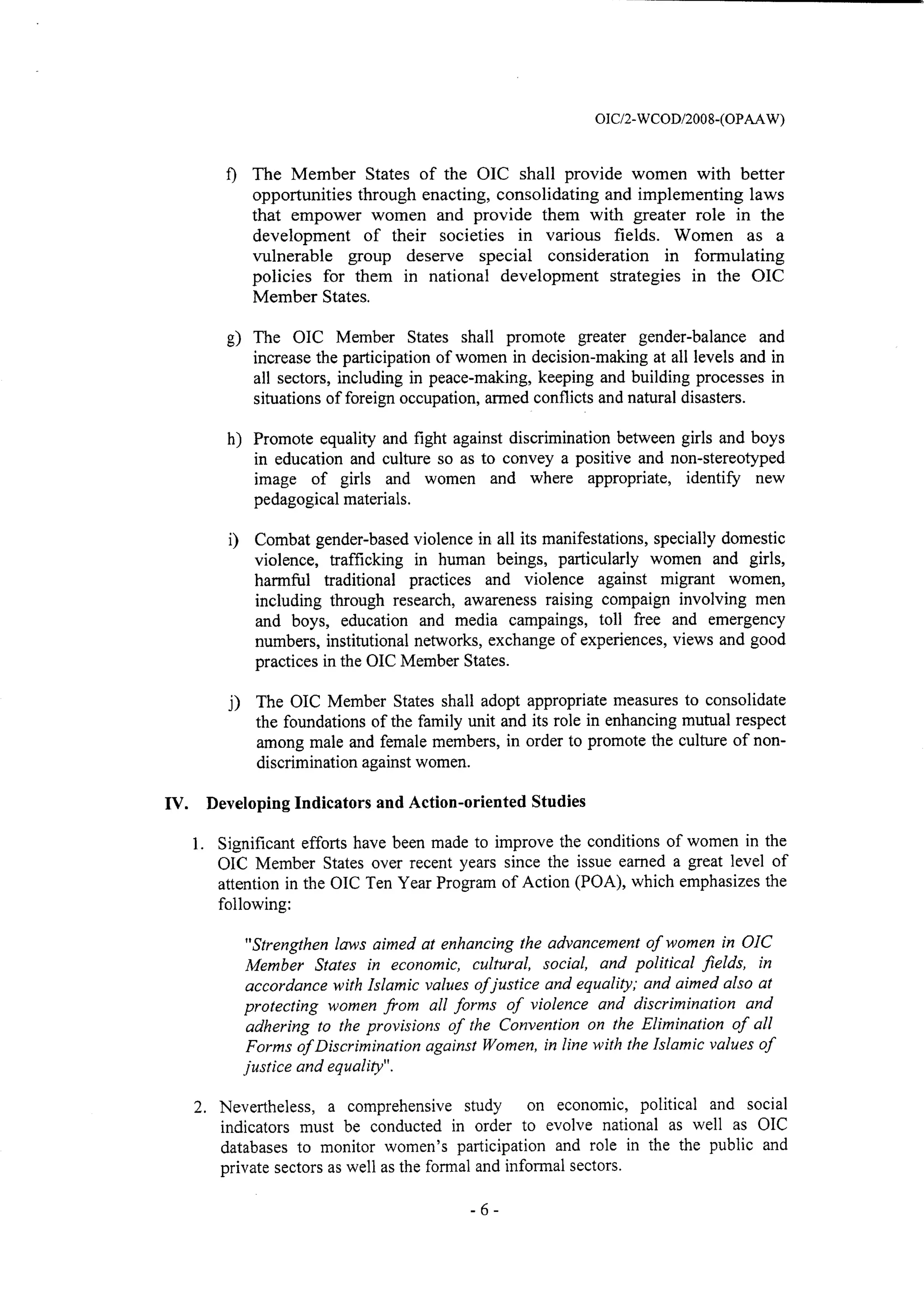 OIC Plan of Action for Advancement of Women 2010_english | PDF