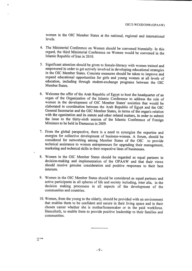 OIC Plan of Action for Advancement of Women 2010_english | PDF