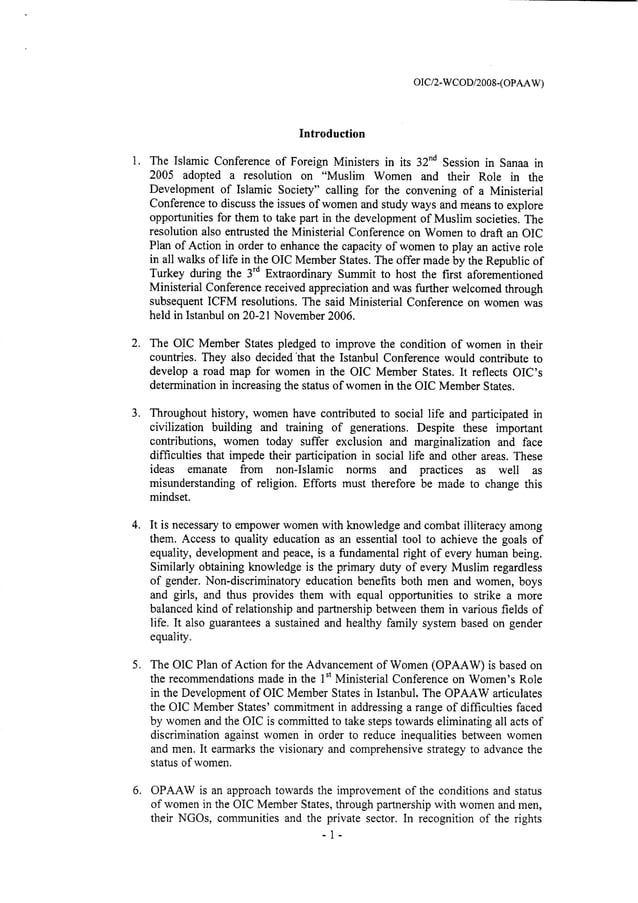 OIC Plan of Action for Advancement of Women 2010_english | PDF