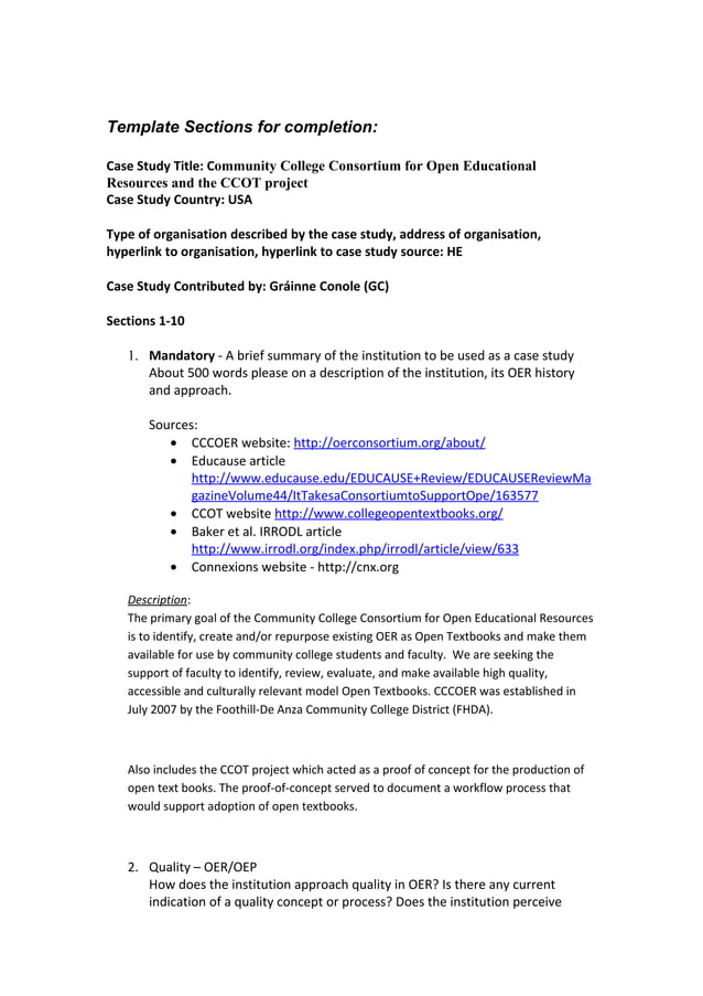 Opal case study 52 CCOT | DOC | College Education | Education