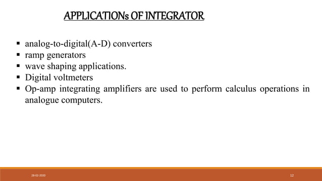 OPAMP integrator & differentiator.pptx | Digital Audio | Computer Software and Applications