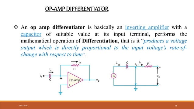 OPAMP integrator & differentiator.pptx | Digital Audio | Computer Software and Applications