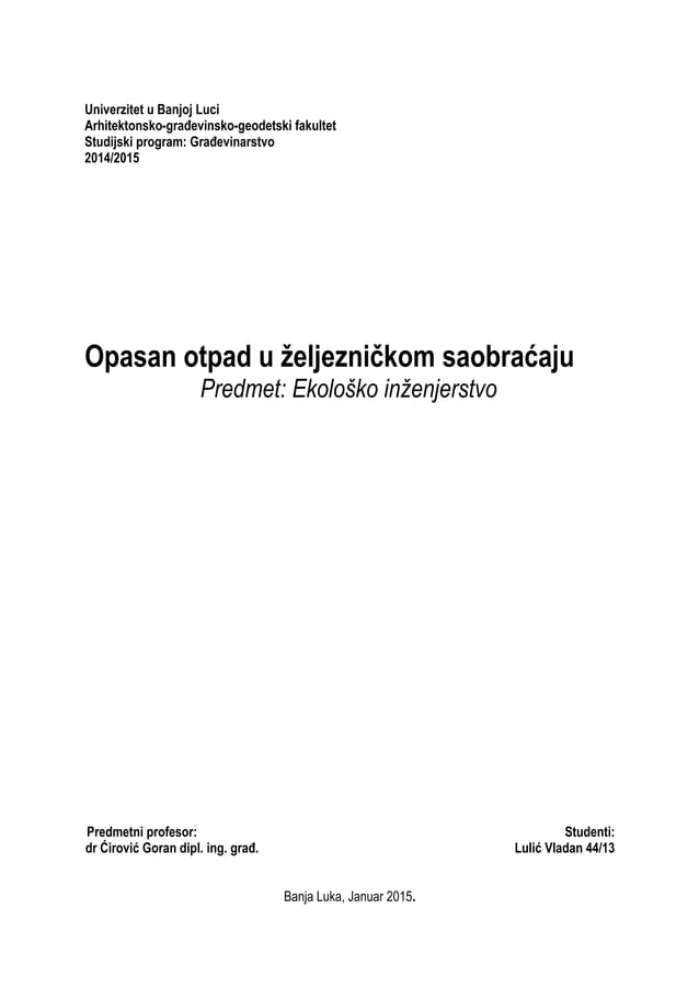 Opasan otpad u željezničkom saobraćaju | PDF