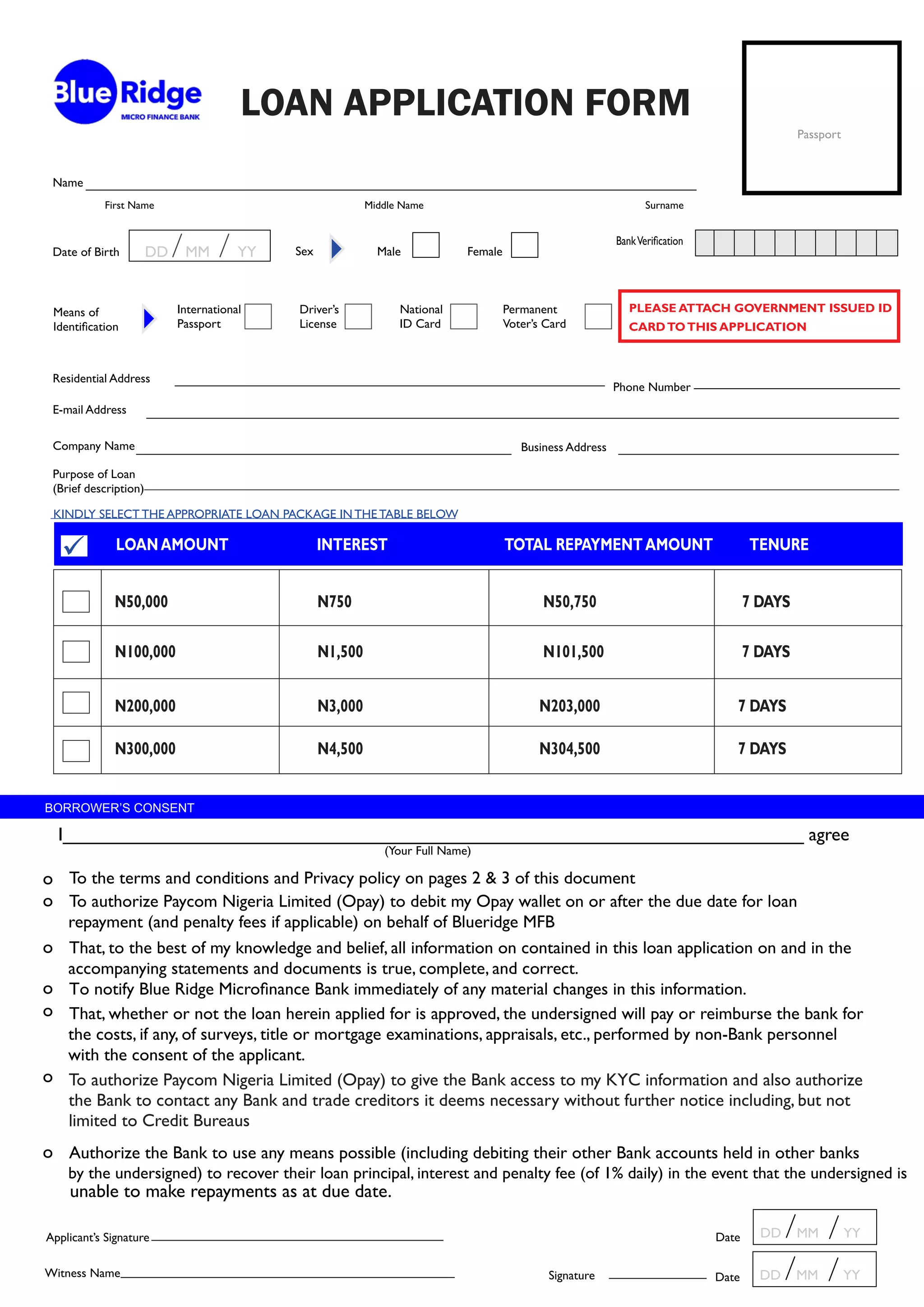 OPay Latest Loan Application Form | PDF