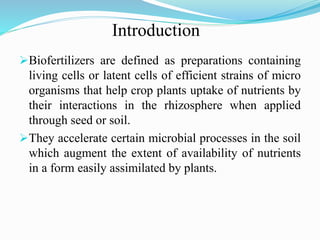 ROLE OF BIOFERTILIZERS IN VEGETABLE PRODUCTION | PPTX