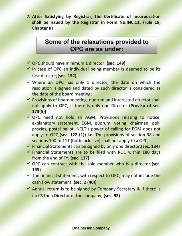 Opc compliances | DOCX | Business | Business and Finance