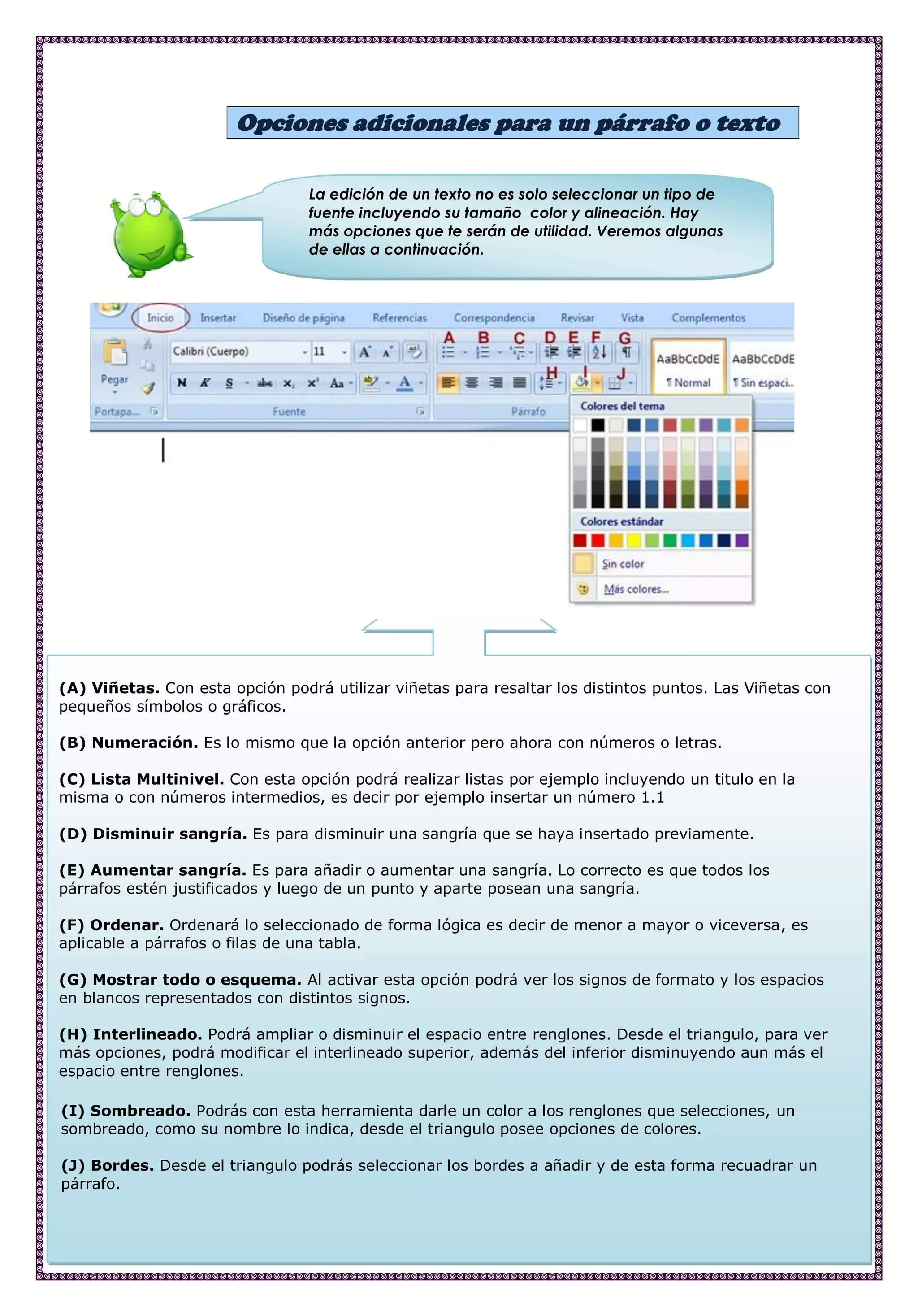 Opciones adicionales para un párrafo o texto | PDF | Descarga Gratuita