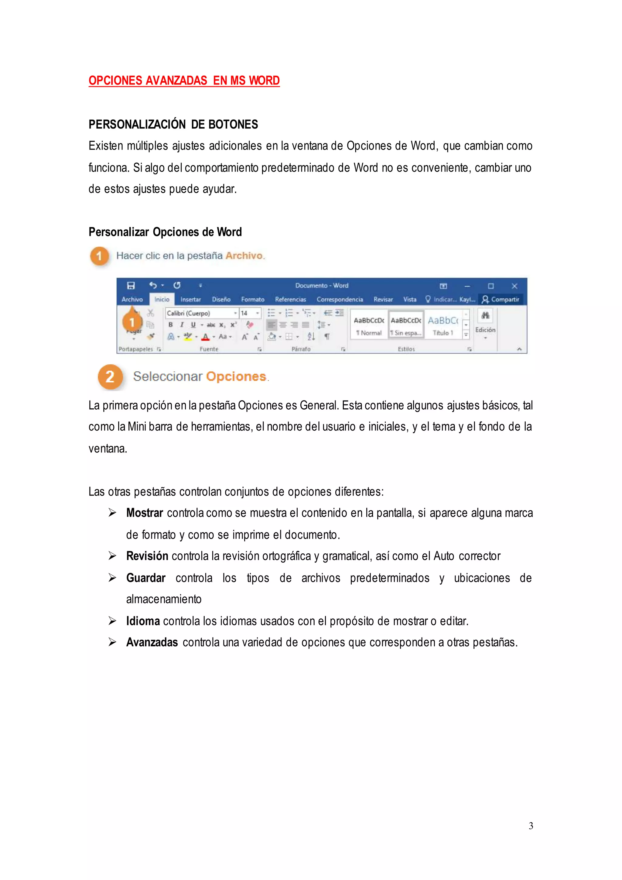 Opciones avanzadas en ms word | DOCX