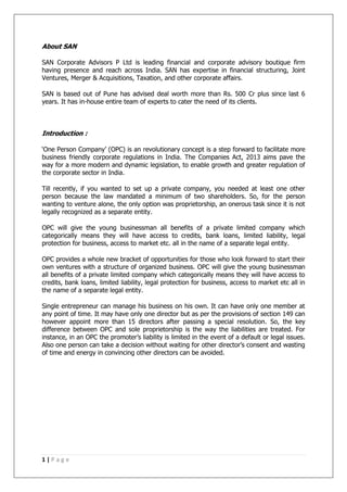 One Person Company (OPC) under new Companies Act, 2013 | PDF