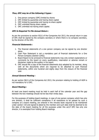 One Person Company (OPC) under new Companies Act, 2013 | PDF