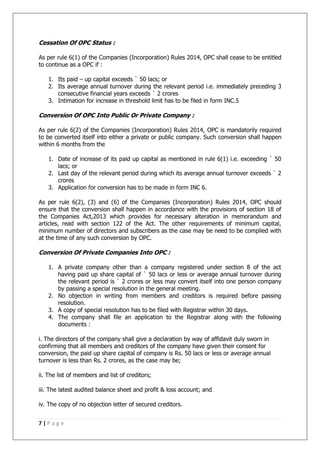 One Person Company (OPC) under new Companies Act, 2013 | PDF