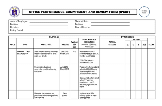OPCRF School Head | DOCX