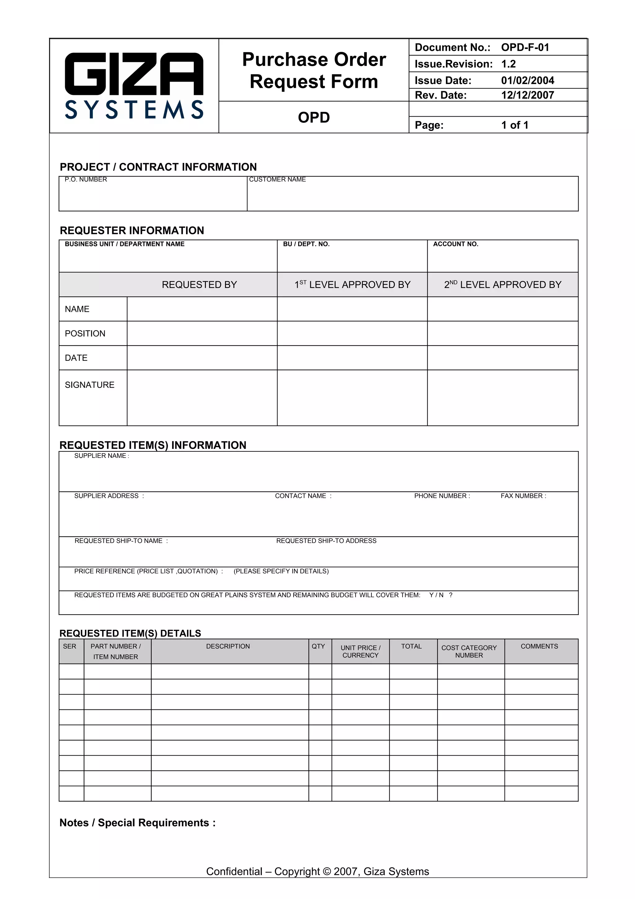 Opd F 01 (Purchase Order Request Form V 1.2) | DOC
