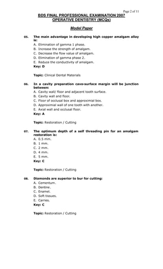 Operative dental mcq | PDF